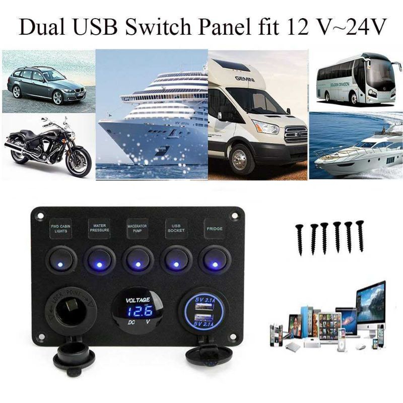 Jual Saklar Panel Mobil RV Yacht 5 Way USB Voltmeter DC 12/24V | Shopee ...
