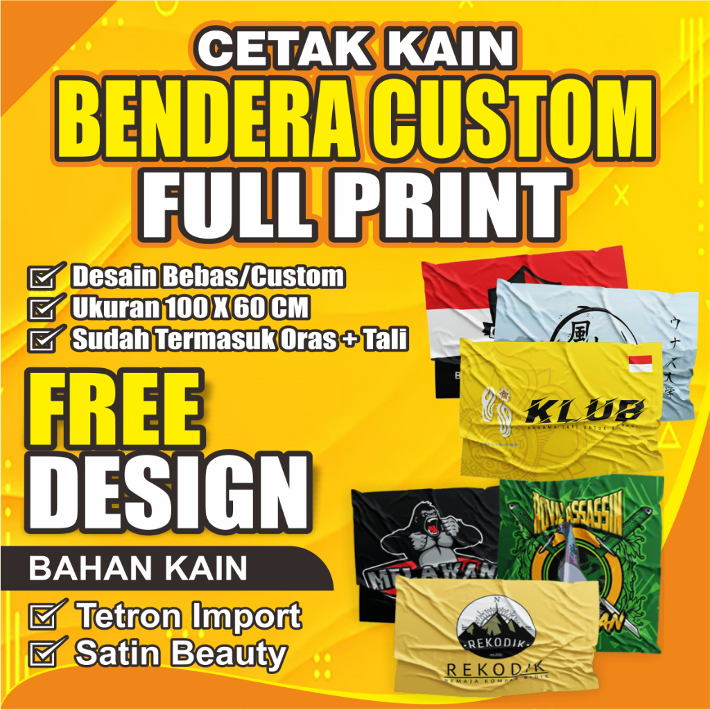 Jual Cetak Bendera Komunitas dan spanduk kain BAHAN SATIN / TC 100 X 60 ...