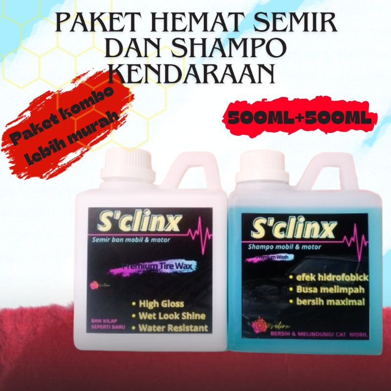 Jual sclinx Paket hemat semir ban dan shampo mobil motor kemasan 500 ml ...