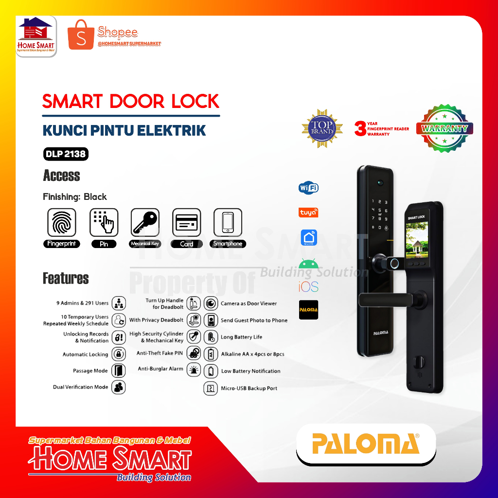 Jual SMART DIGITAL LOCK PALOMA DLP 2138 DENGAN FITUR KAMERA KUNCI ...