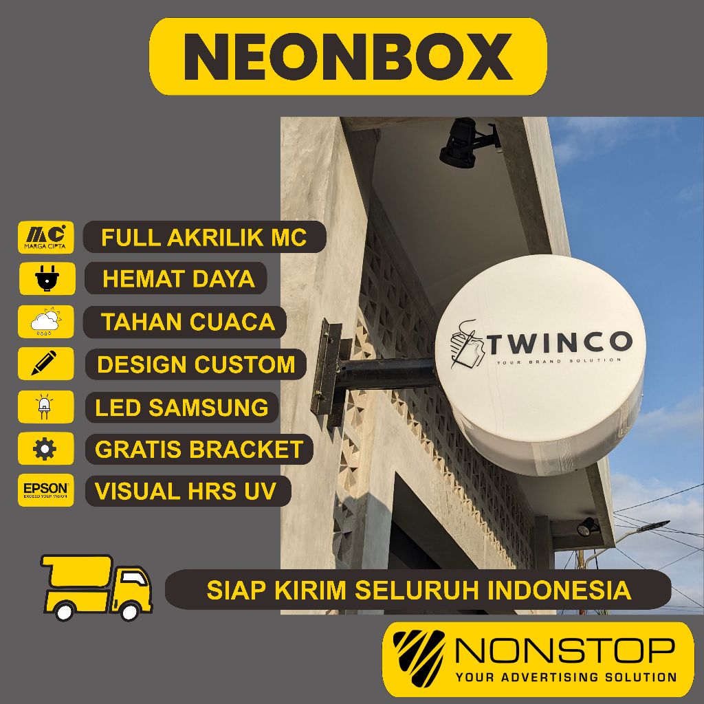 Jual Neon Box Bulat 2 Sisi Akrilik Bundar Bebas Custom LED Kualitas ...