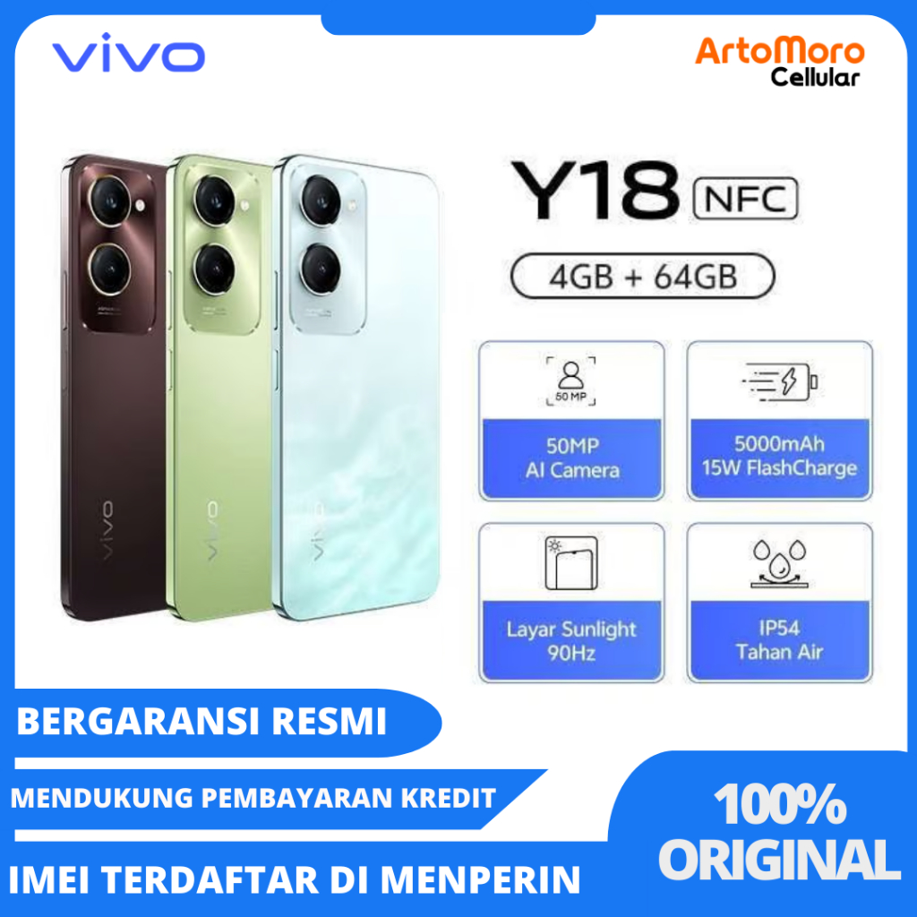 Jual Vivo Y18 4/64 GB Helio G85 Processor 50mp AI Camera Hp Vivo Terbaru 2024 100% Original ...
