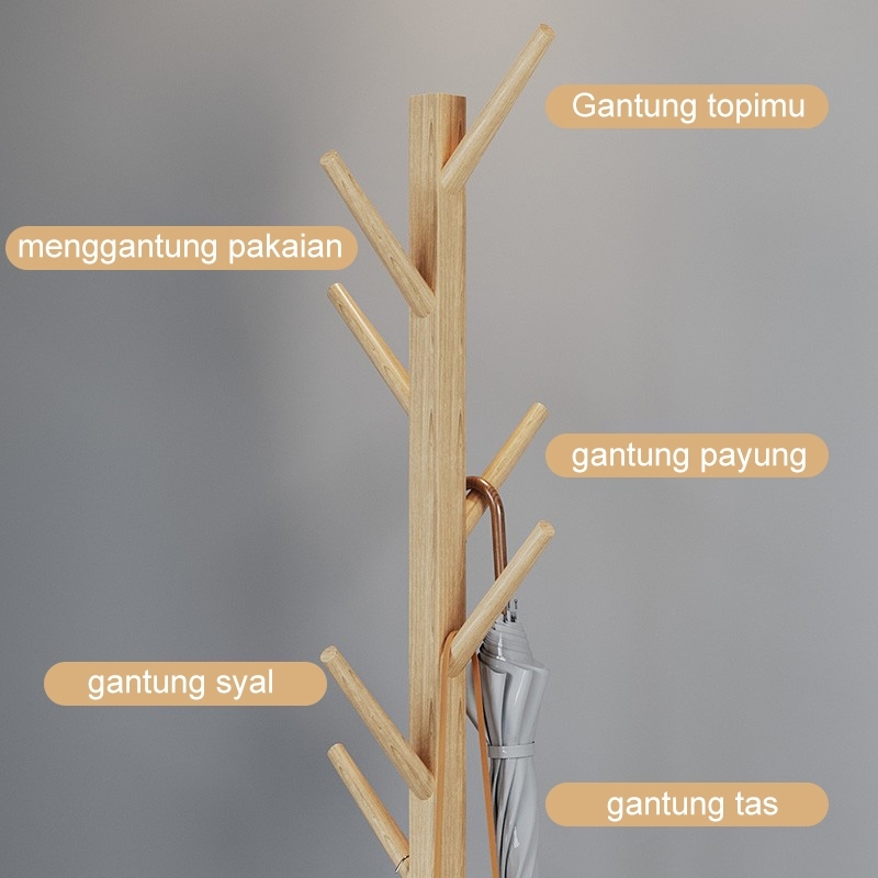 Jual Gantungan Baju Berdiri Stand Gantungan Kayu Topi Multifungsi Rak ...