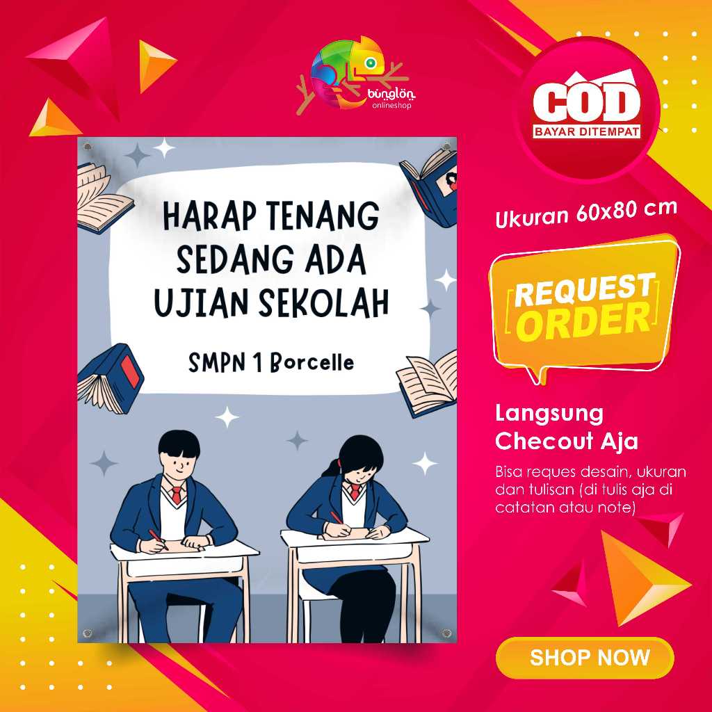 Jual Spanduk Banner Biru Ilustrasi Poster Harap Tenang Ada Ujian ...