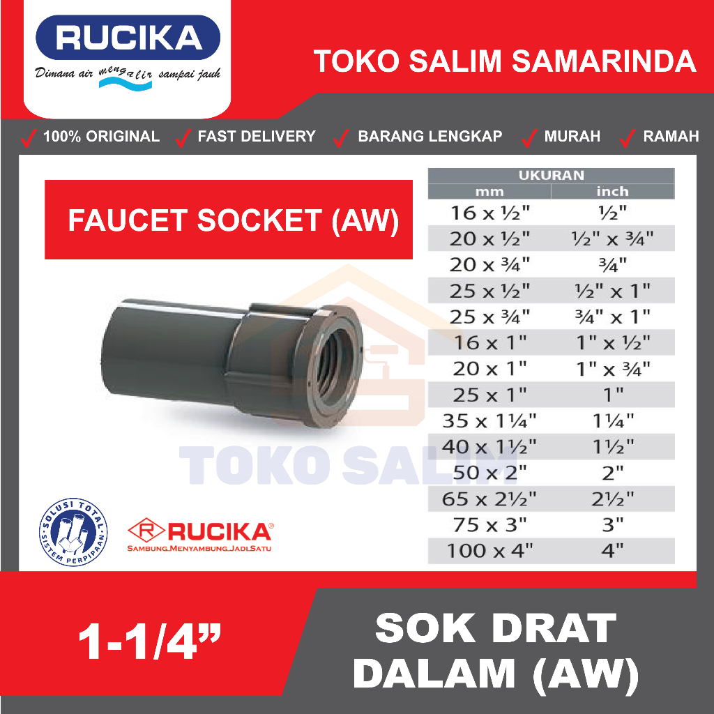 Jual Faucet Socket Rucika JIS AW 11/4 Inch | Sok Drat Dalam SDD Rucika ...