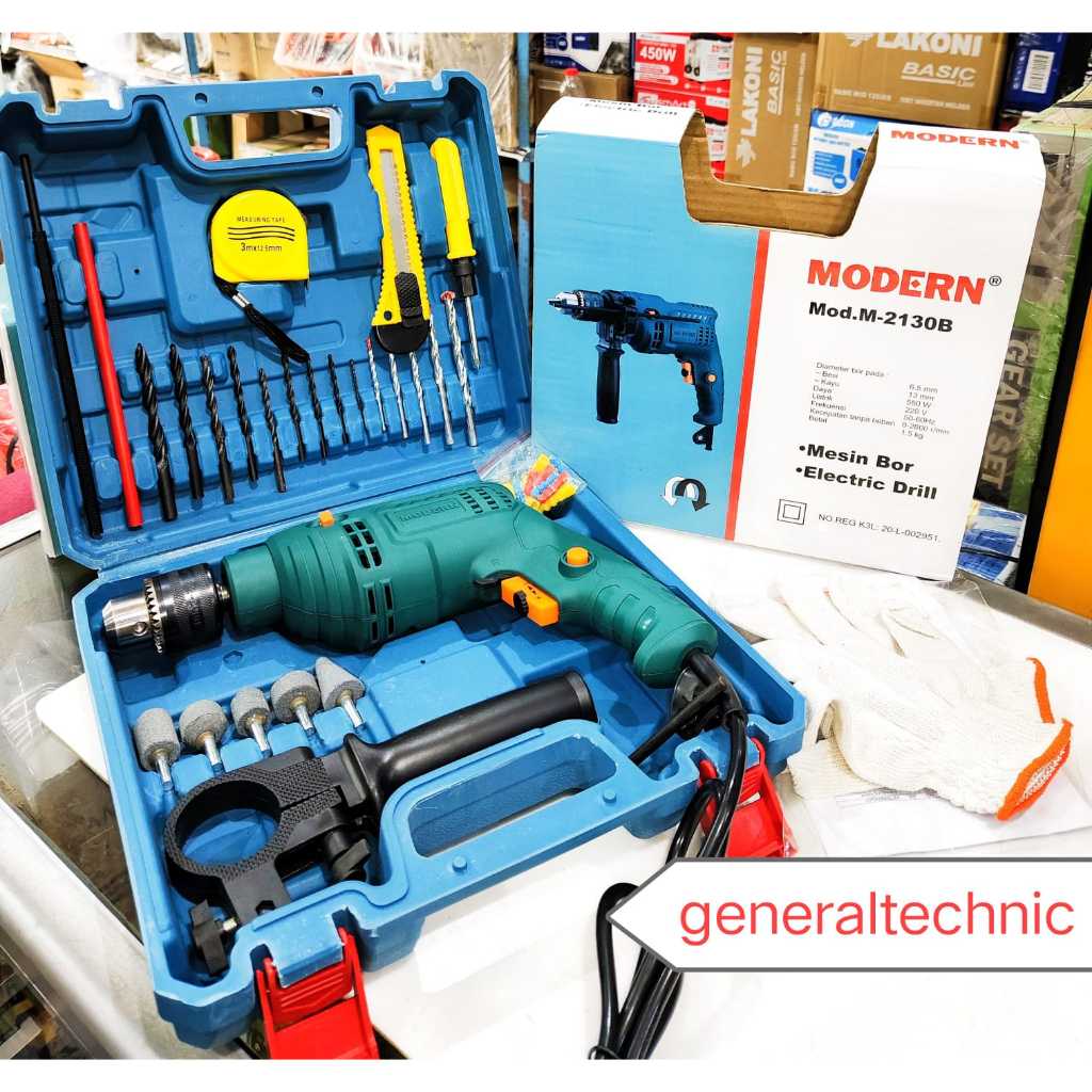 Jual Bor Tembok Modern M2130B Impact Drill 13MM Set M-2130B Modern Bor ...