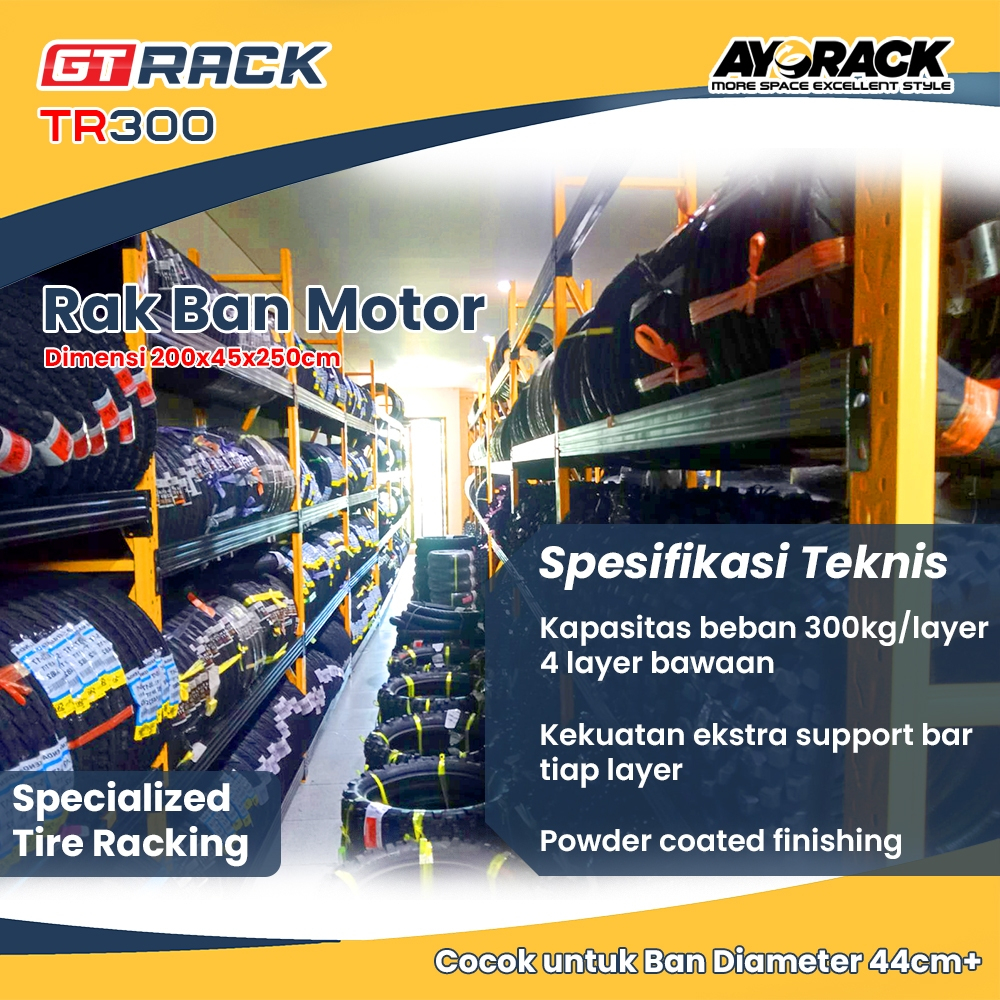 Jual TIRE RACKING TR300 - RACK DISPLAY SUSUN BAN SEPEDA MOTOR - RAK BESI T 2.5 METER 4 LAYER ...