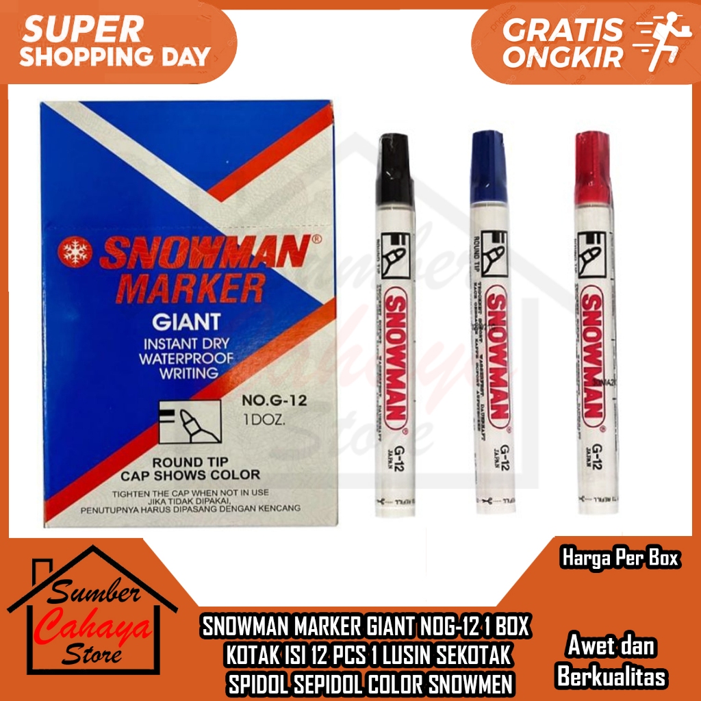 Jual Spidol Permanent Snowman Marker Giant G 12 G-12 Permanen Snowmen ...