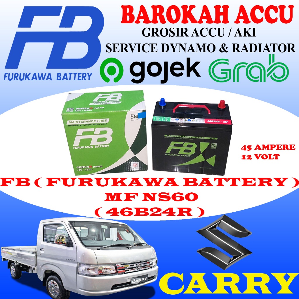 Jual AKI MOBIL SUZUKI CARRY FB FURUKAWA BATTERY MF NS60 / 46B24R , 45 AH MAINTENANCE FREE ...