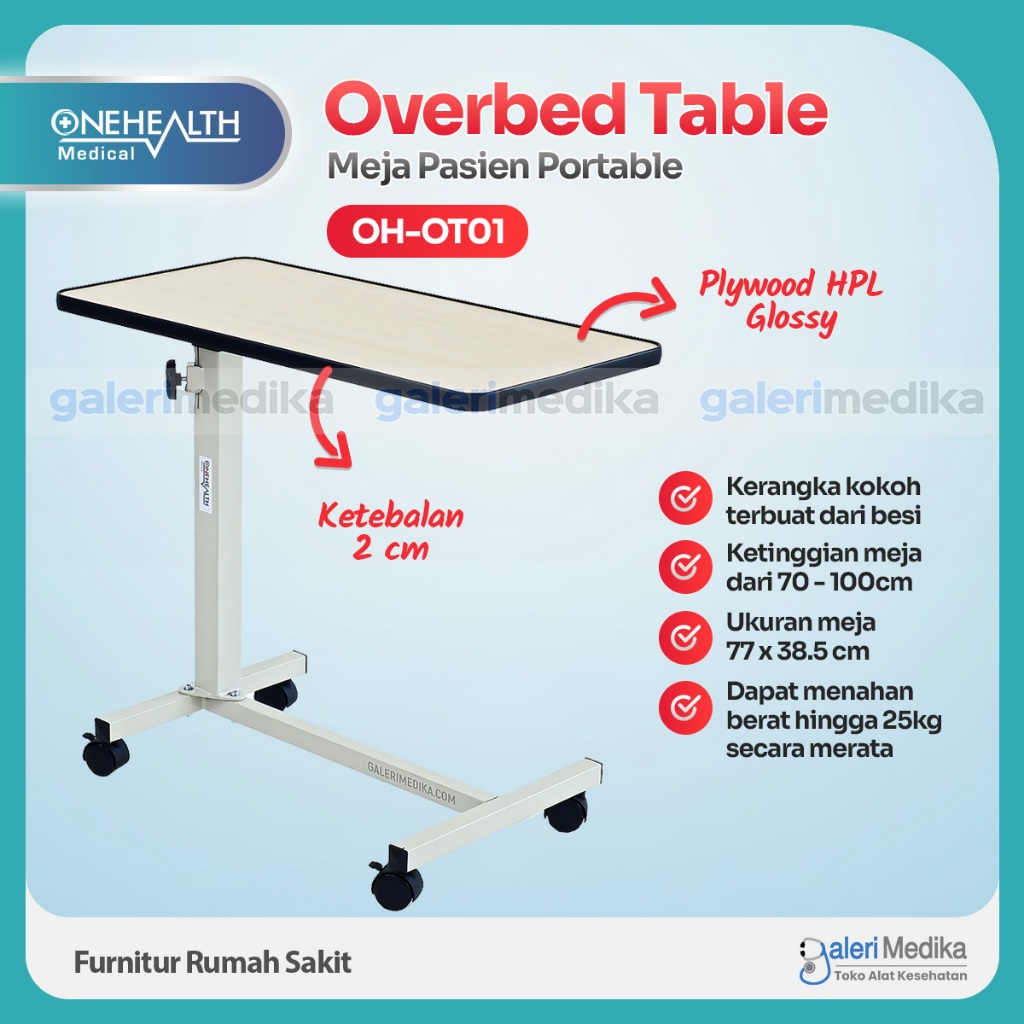 Jual Meja Makan Pasien / Meja Portable Pasien OneHealth OH-OT01 Overbed ...