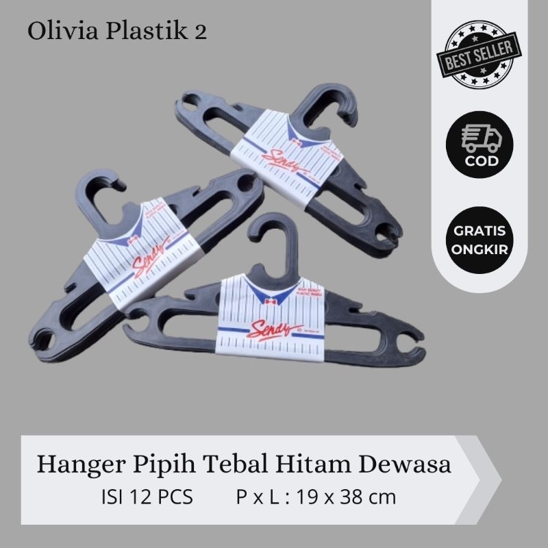 Jual 1 Lusin Hanger Dewasa Pipih/ Hanger Hitam Sendy/ Hanger Gepeng ...