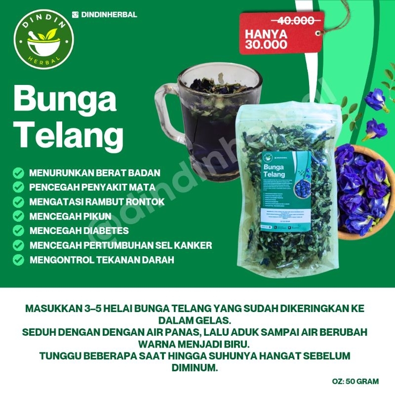 Jual Teh Bunga Telang Kering Organik 50 Gram | Shopee Indonesia