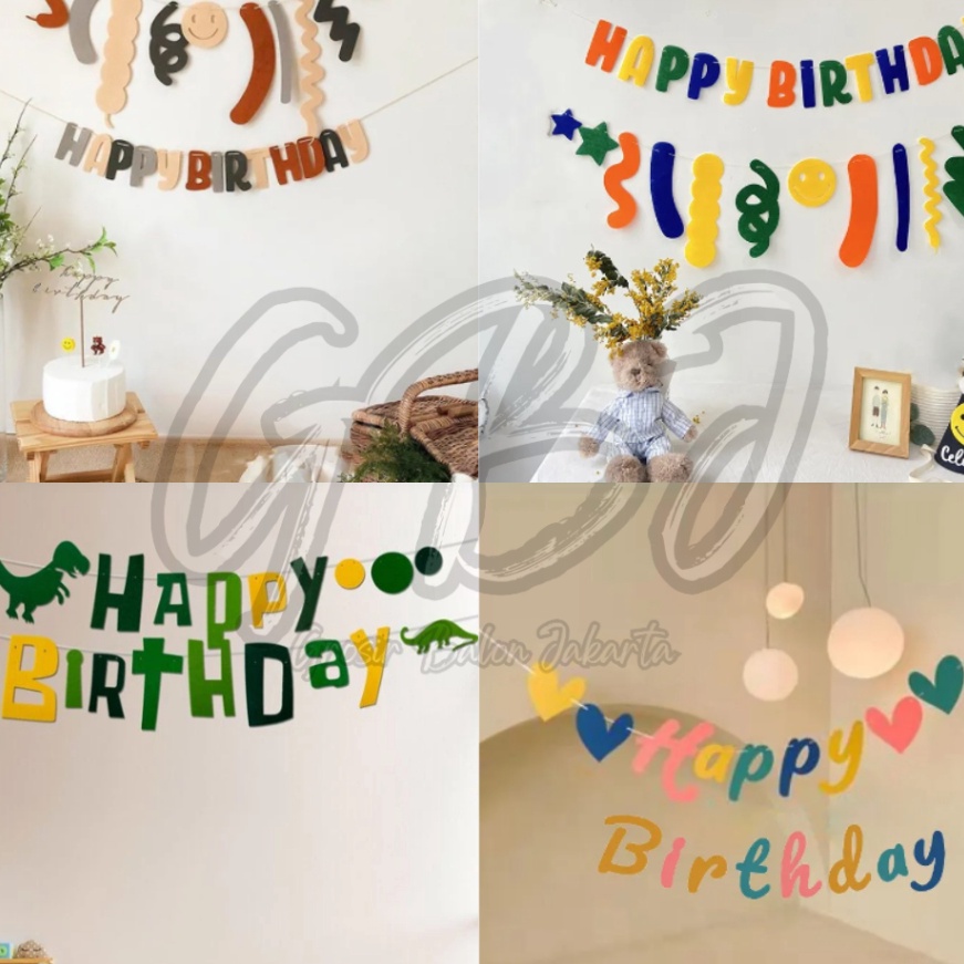 Jual Tawaran BANNER Kain Fanel Hanging Happy Birthday Korea Style Dino ...