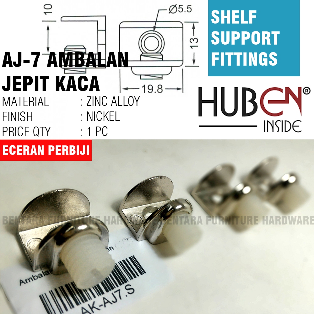 Jual HUBEN AJ-7 AMBALAN JEPIT KACA - GLASS SHELF SUPPORT FITTING ...