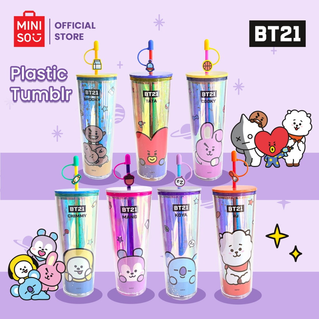 Jual Miniso x BT21 Collection Cangkir Plastik Cangkir Jerami Dengan Penutup Cangkir Kopi ...