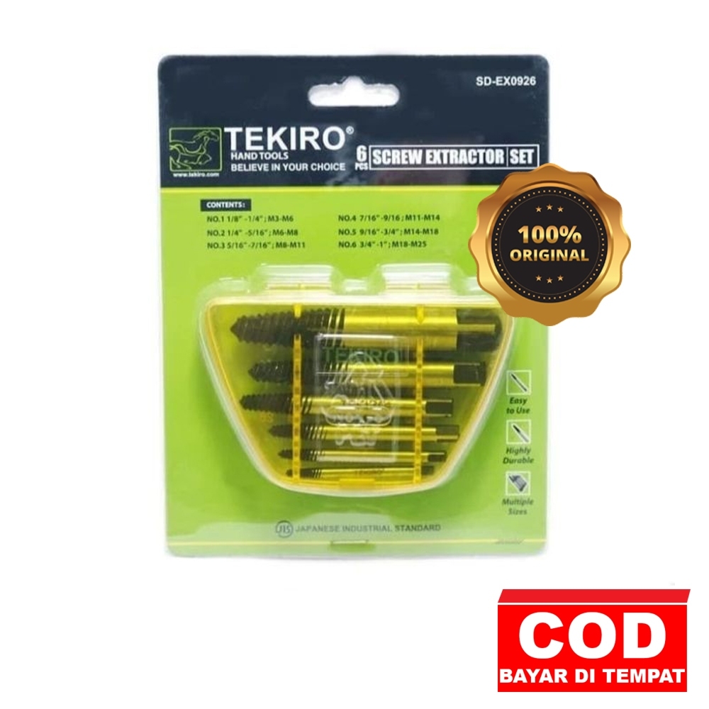 Jual TEKIRO Screw Extractor 6 Pcs Pembuka Baut Set Tap Balik ORIGINAL ...