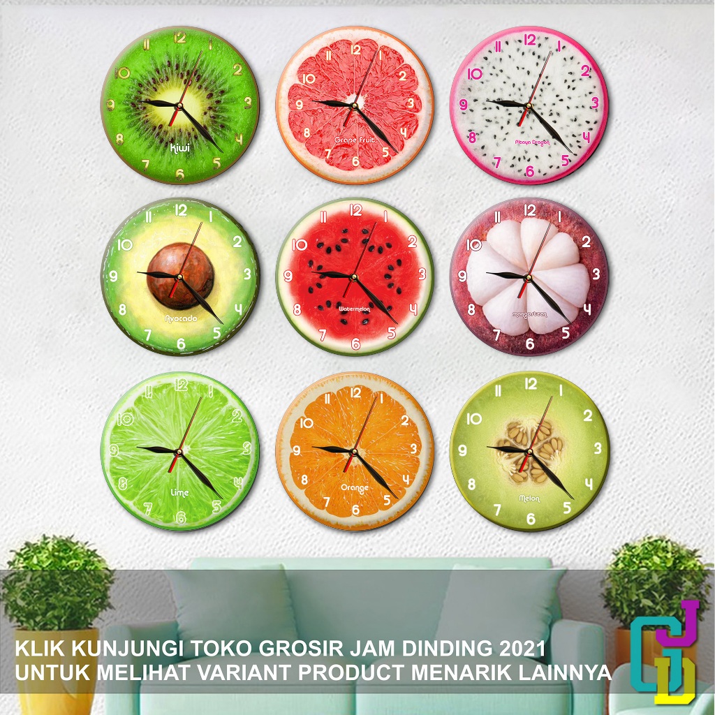 Jual Jam Dinding Bulat Buah Buahan / Jam Dinding Kayu / Jam Dinding ...