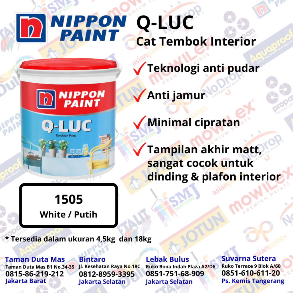 Jual CAT INTERIOR NIPPON PAINT Q-LUC 1505 WHITE KEMASAN 4,5Kg | Shopee ...