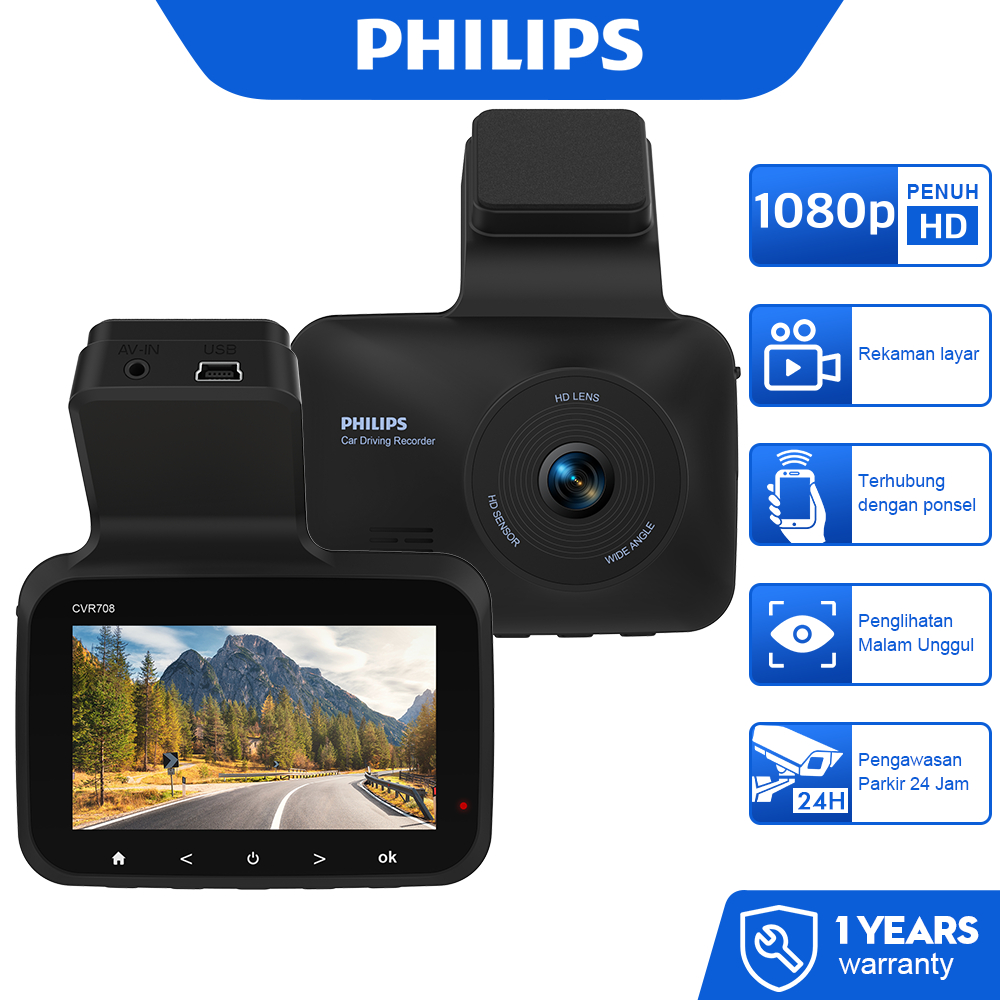 Jual Philips Dashcam Kamera Dashboard Mobil CVR-708 1080P 140° Night ...