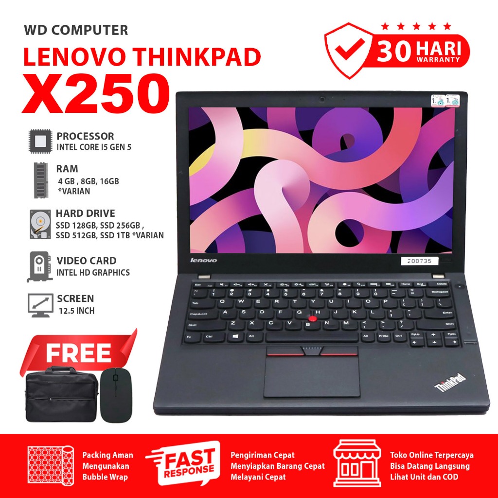 Jual Laptop Lenovo Thinkpad X250 core i5 gen 5 Layar 12 inch | Warna ...