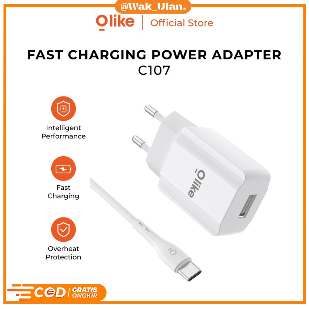 Jual ADAPTOR CHARGER OLIKE C107 Power Charger Fast Charging 2.4A Include Kabel Type-C Original ...