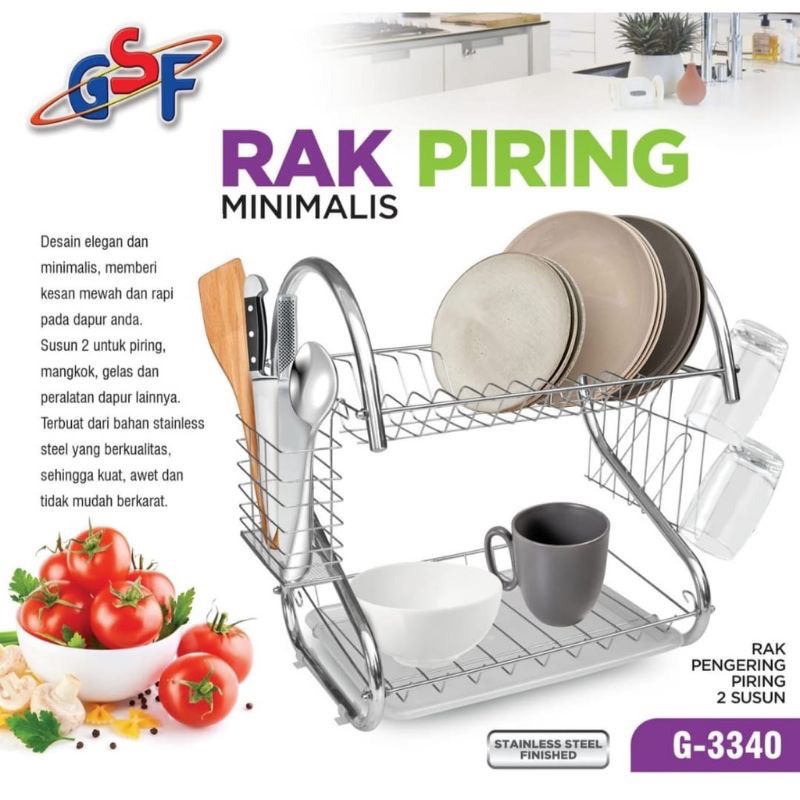 Jual Rak Piring Minimalis 2 susun GSF / Rak Piring Stainless 2 Susun ...