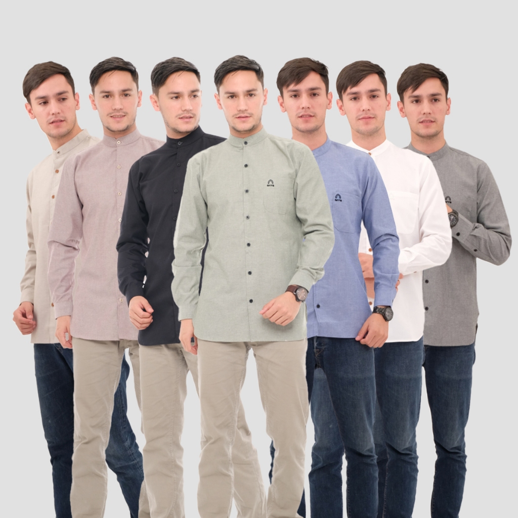 Jual ARRA - Baju Koko Kemeja Series Salman Lengan Panjang Bahan Oxford Denim | Shopee Indonesia