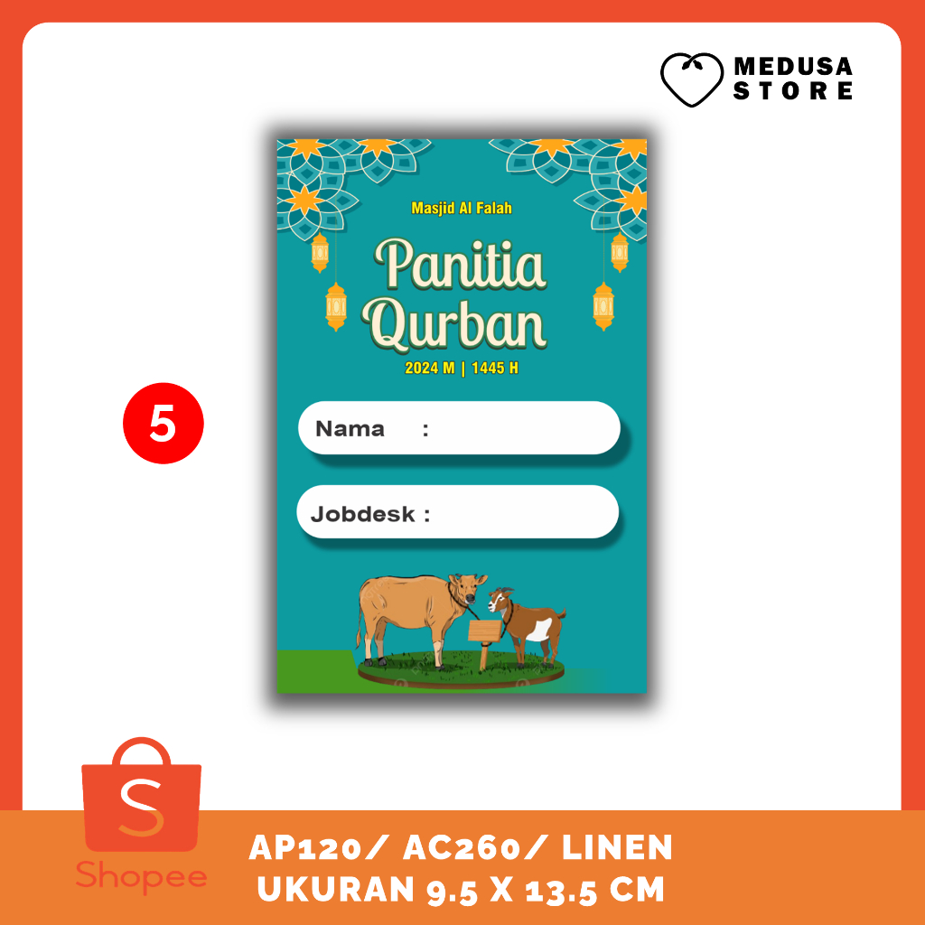 Jual Name Tag/ Id Card Panitia Qurban/ Idul Adha - Ukuran 9.5 x 13.5cm ...