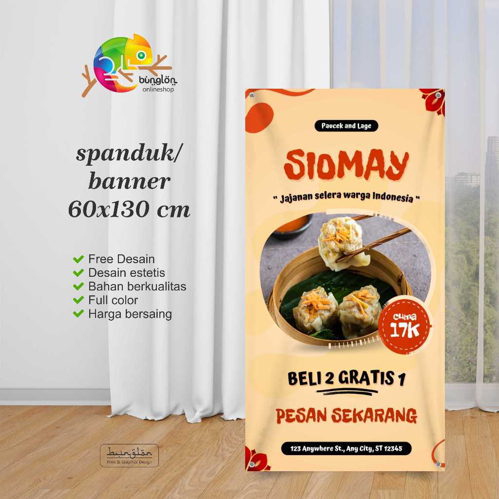 Jual Spanduk Banner Merah & Kuning Minimalis Promosi Makanan Siomay ...