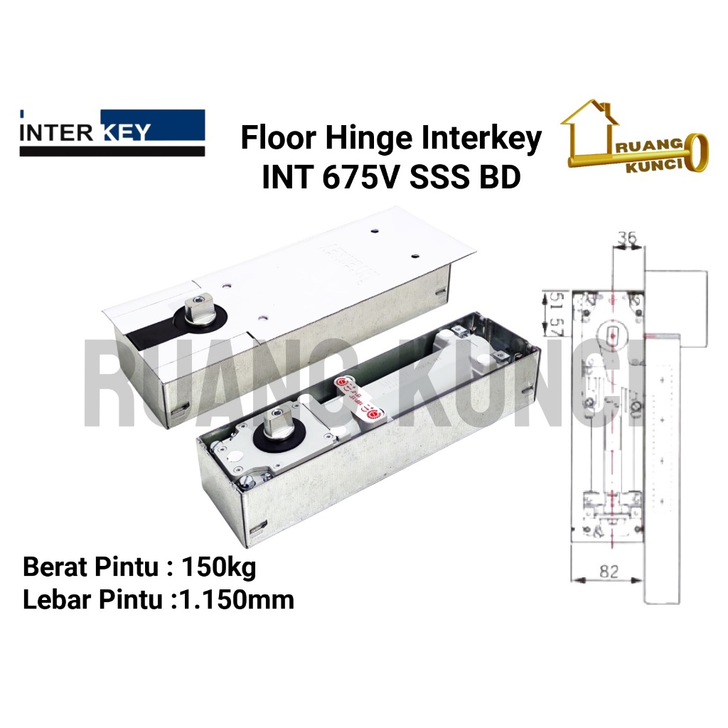 Jual Engsel Lantai Tanam Floor Hinge INTERKEY 675 Beban 150 Kg Floor ...