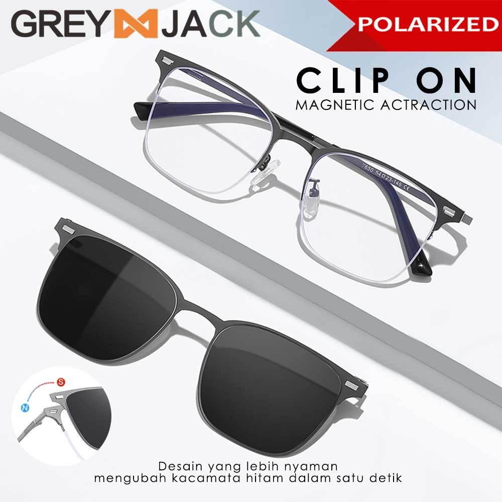 Jual Grey Jack Kacamata Clip On Model Kotak 2in1 Free Lens Polarized Bahan Metal Ringan Fashion ...