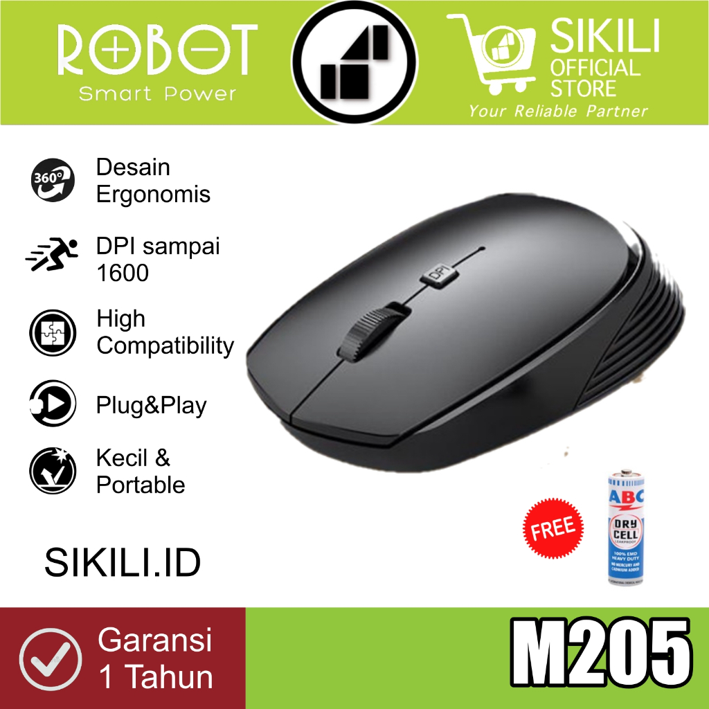 Jual Robot Wireless Mouse M205 1600DPI 2.4G Original Free ABC AA ...