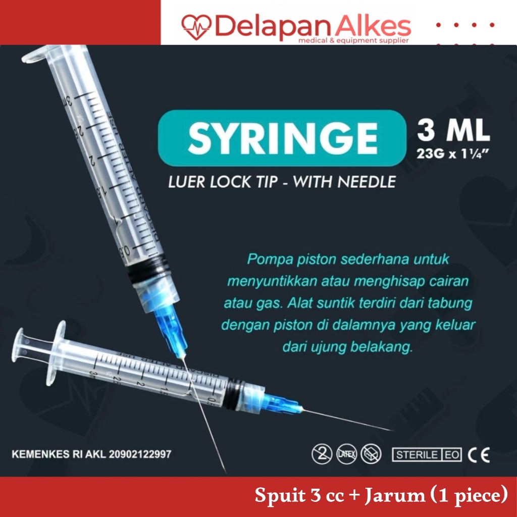 Jual OneHealth Spuit 3 cc + Jarum Pcs Satuan Syringe 3cc Suntikan Alat Injeksi Suntik Disposable ...