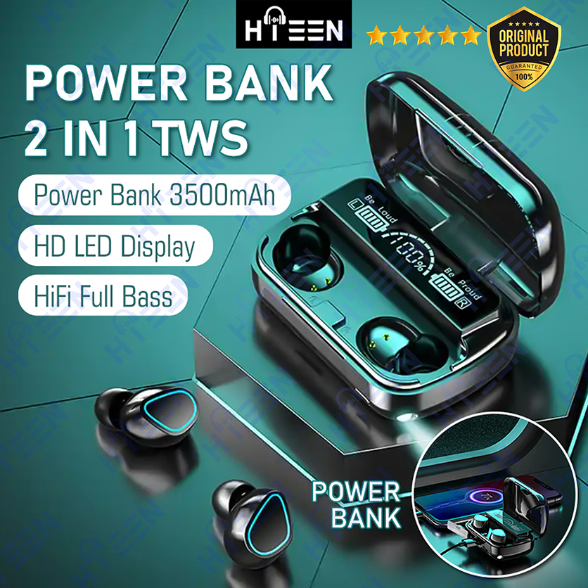 Jual M10 Headset Bluetooth Full Bass Stereo 3500mAh Power Bank Wireless Earphone Tahan Air TWS ...
