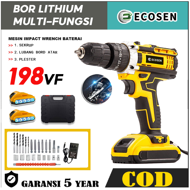 Jual ECOSEN Mesin Bor Baterai 198VF Bor Listrik Tangan Cordless Drill ...