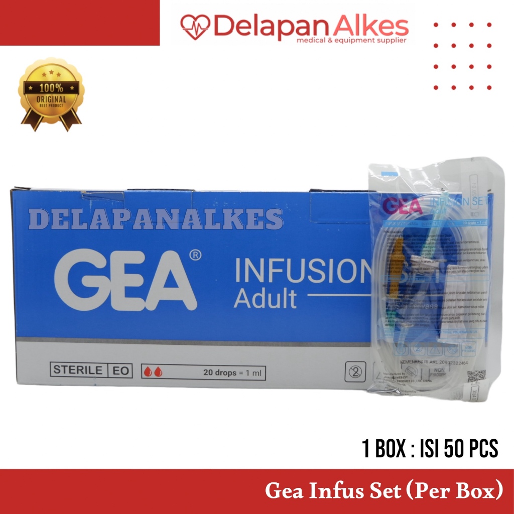 Jual GEA Infus Set Dewasa Per Box isi 50 Pcs Selang Infusion Set Adult ...