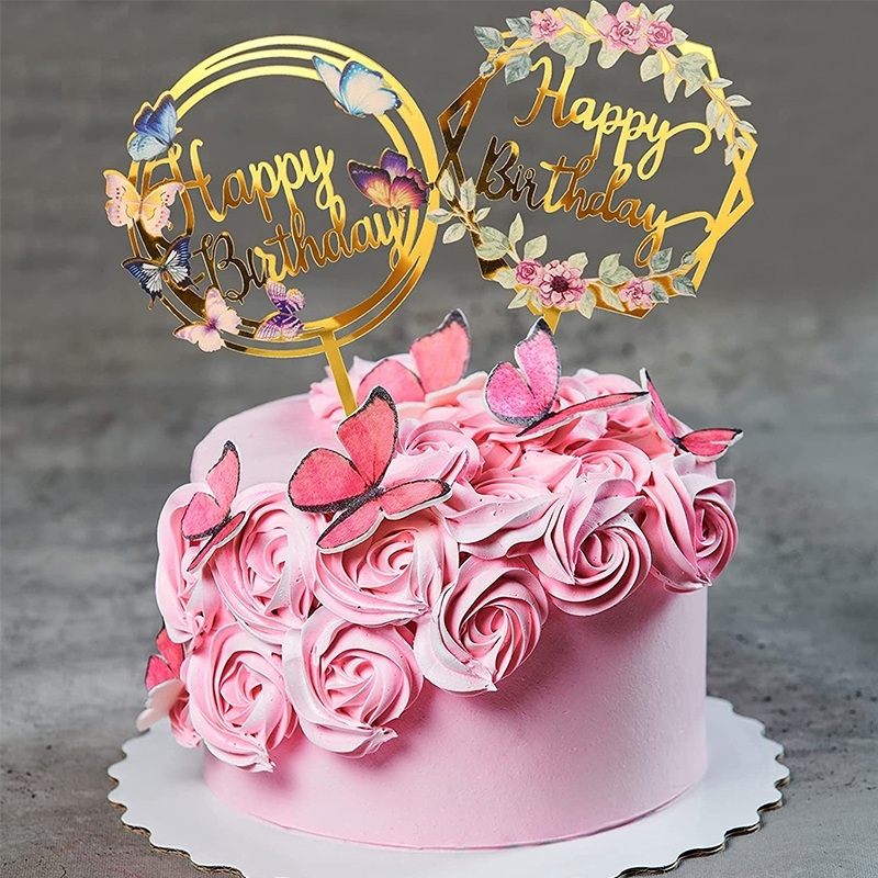 Jual Cake Topper Akrilik Happy Birthday Topper Bunga Dekorasi Kue Ulang ...