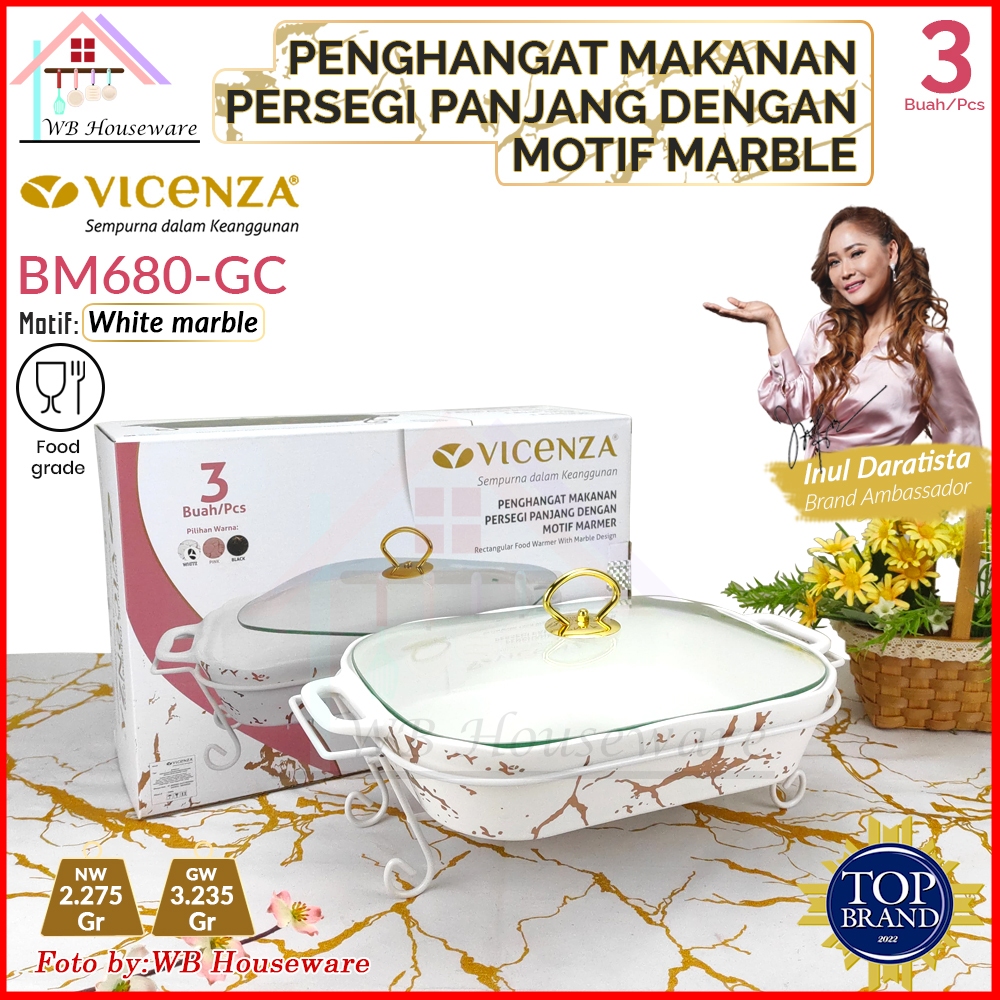 Jual VICENZA Prasmanan kaserol segi panjang motif white marble dengan ...