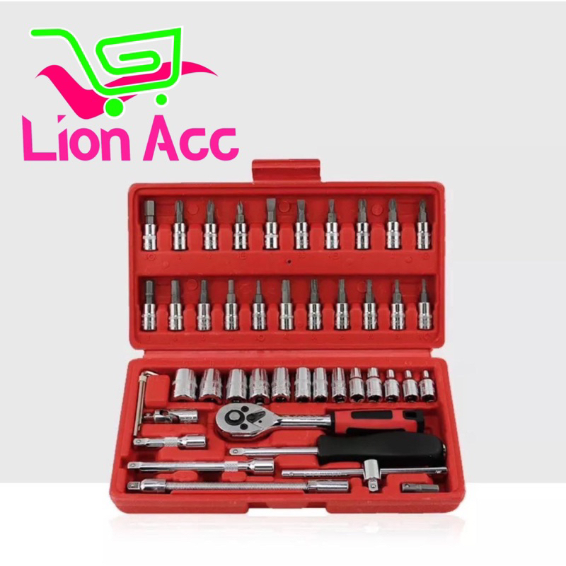 Jual ( MERAH ) Set Kunci Shock 1/4 Socket + Obeng Socket Set 46 Pcs ...