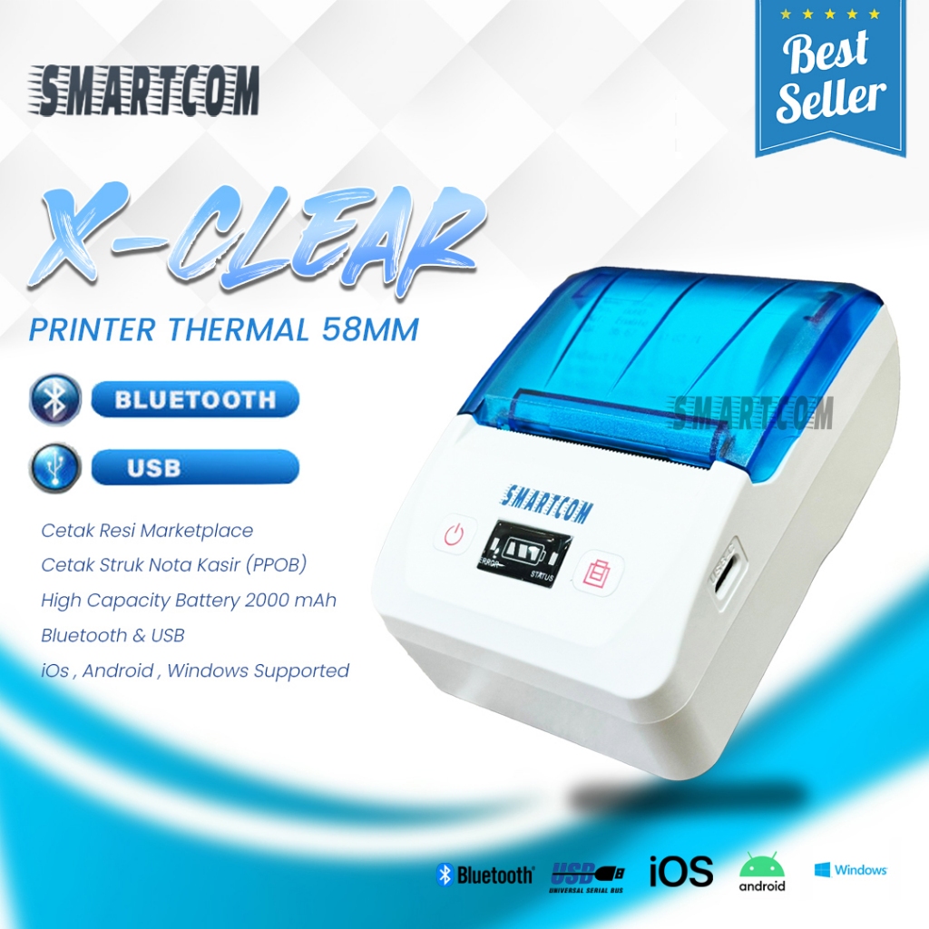 Jual SMARTCOM Mini Printer Thermal Bluetooth X-Clear 58mm Printer Struk PPOB Alamat | Shopee ...