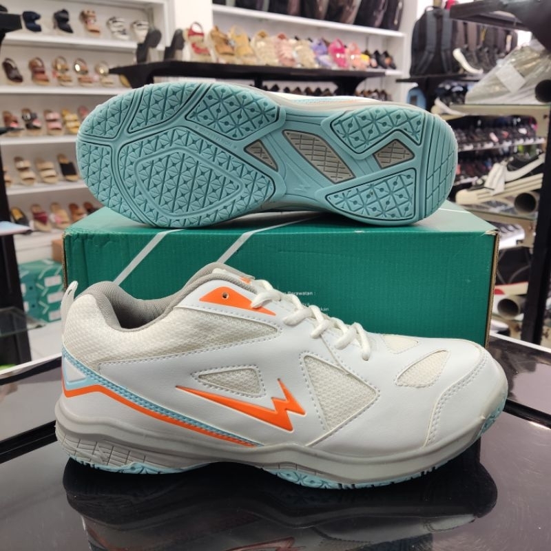 Jual Sepatu Badminton EAGLE | Vector | Putih Abu Abu | Shopee Indonesia
