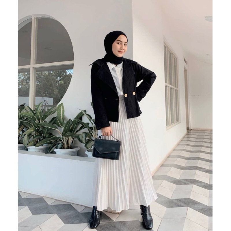 Jual Rok Plisket Putih Furing Premium || Rok Plisket Putih Tebal || Rok ...