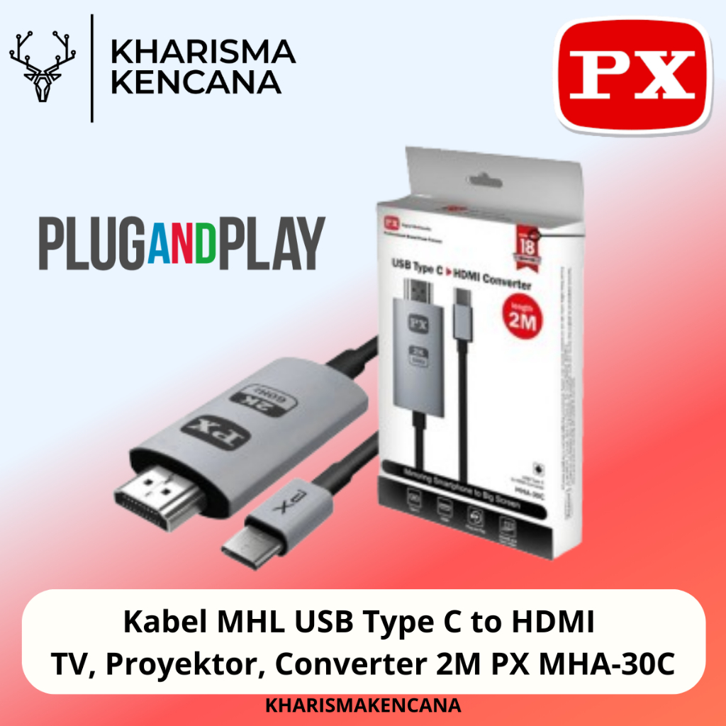 Jual Kabel MHL USB Type C to HDMI TV Proyektor Converter 2M PX MHA-30C | Shopee Indonesia