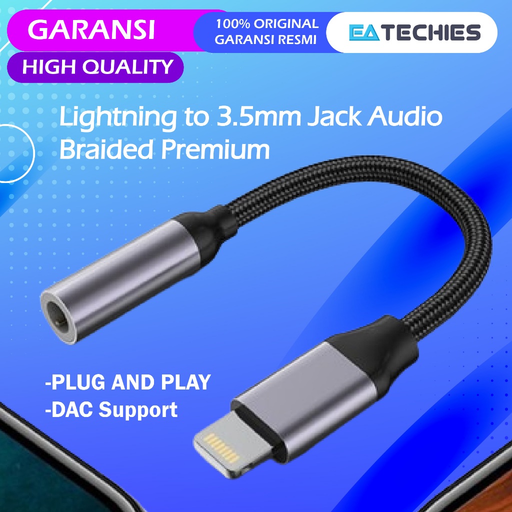 Jual Lightning to 3.5mm Jack Audio DAC Native Braided Cable iOS iPhone ...