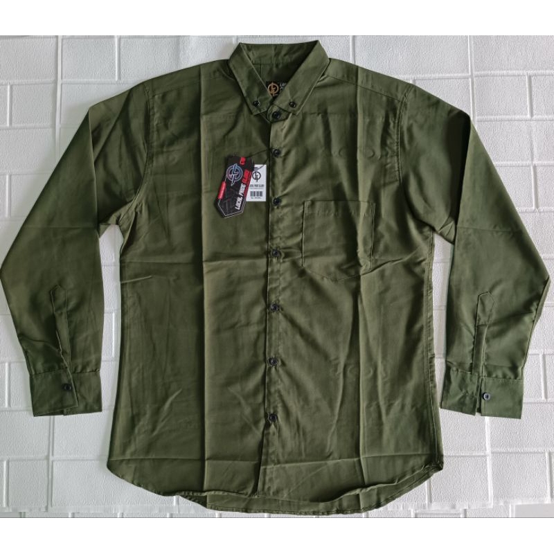 Jual Kemeja panjang polos cowok cewek warna Hijau Army Hijau tentara ...