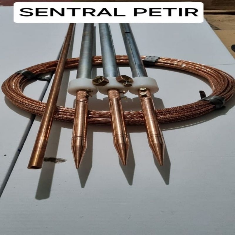 Jual Penangkal Petir 3 Tombak Tembaga 50cm + 40 mtr kabel Bc25 Lengkap ...