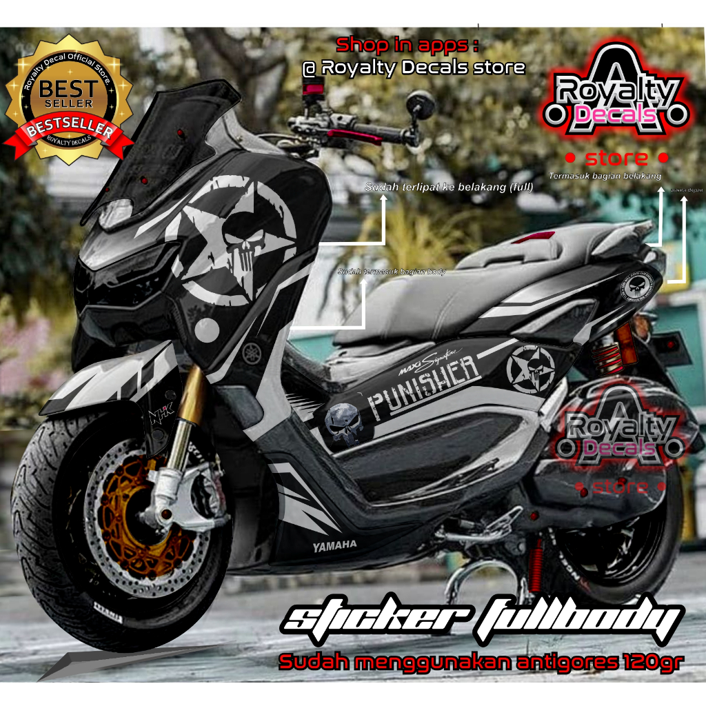 Jual Decal sticker nmax new fullbody motif tHE PUNISHER KOMBINASI warna ...