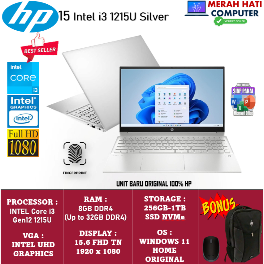 Jual HP 15 Intel Core i3 1215U 32GB DDR4 512GB SSD 15.6 FHD Fingerprint ...