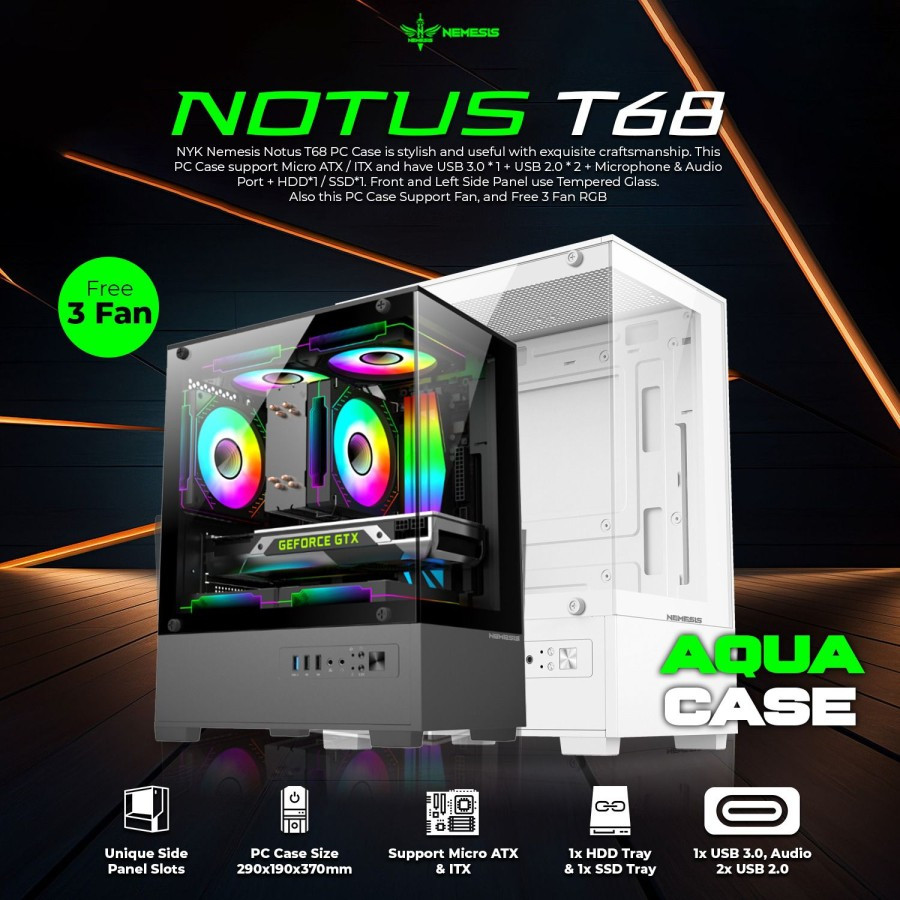 Jual Casing PC Gaming NYK Notus T68 M-ATX Free 3Fan RGB | Shopee Indonesia