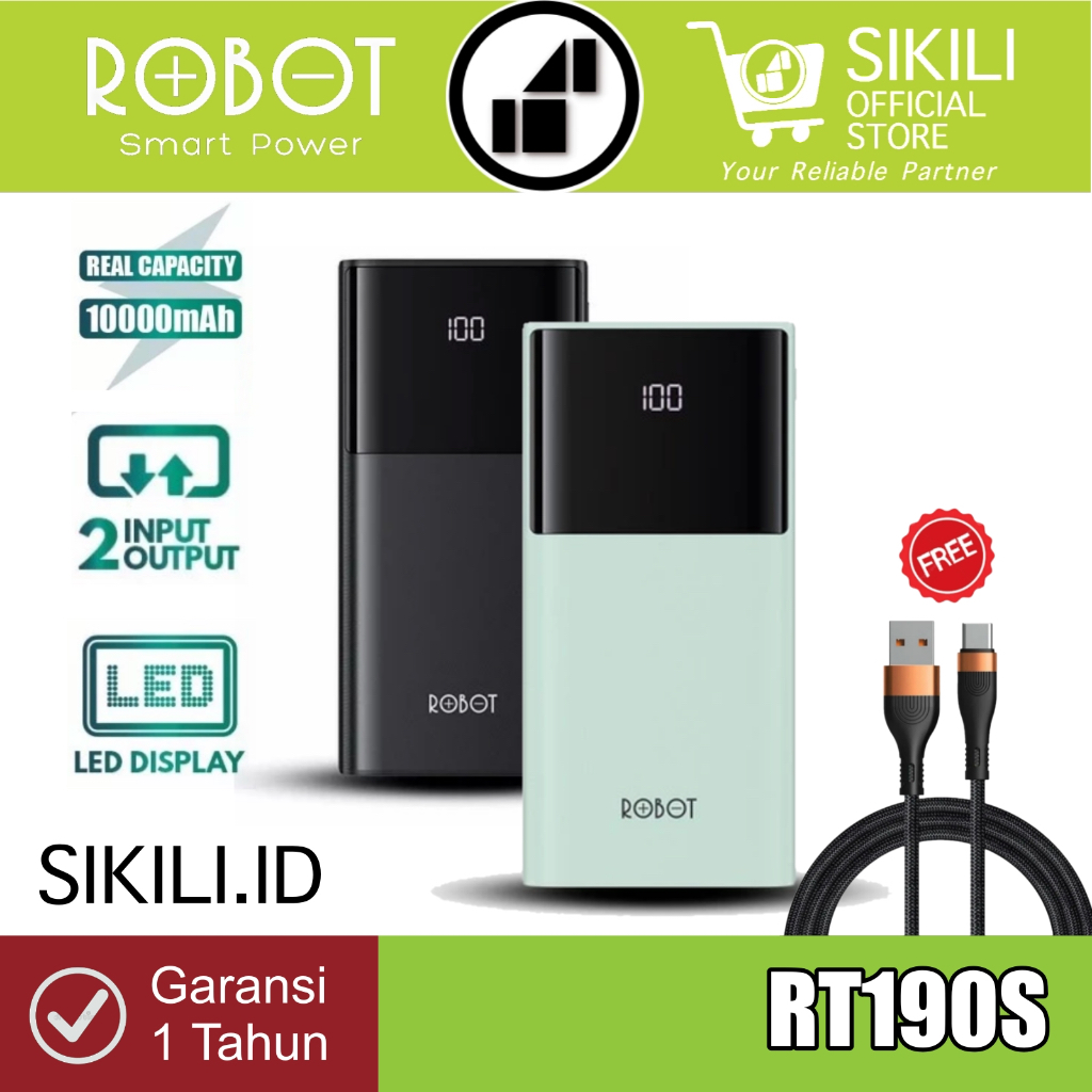 Jual Robot Power Bank RT190S 10000 mAh 2A 2 Input and Output Port Type ...